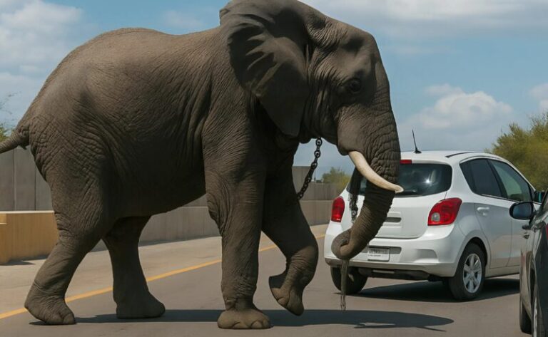 On a busy highway, an elephant attacked several cars and even destroyed ...